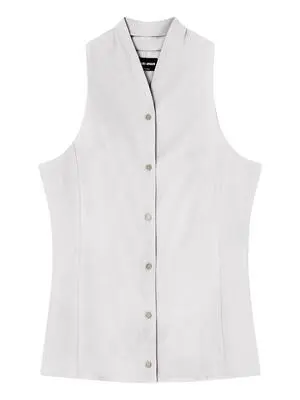 Giorgio Armani Sleeveless Silk Georgette Top With Shawl Collar - Beige