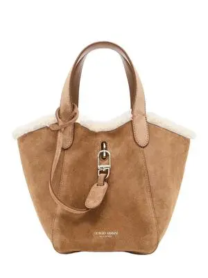 Giorgio Armani Neve Small Suede And Shearling Handbag - Camel