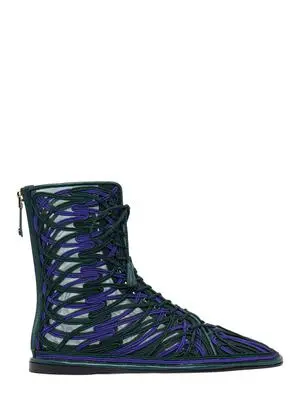 Giorgio Armani Embroidered Ankle Boots With Leather Details - Blue