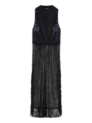 Giorgio Armani Beaded Lapel Dress With Embroidered Skirt - Patterned