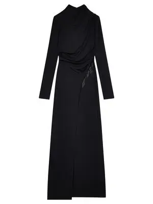 Giorgio Armani Long Dress In Stretch Viscose Jersey With Rhinestone Embellishment - Black