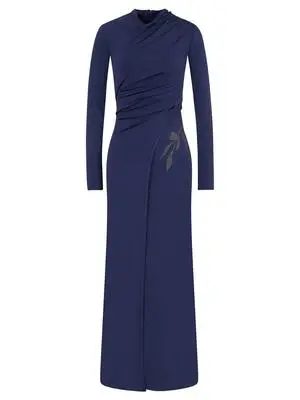 Giorgio Armani Long Dress In Stretch Viscose Jersey With Rhinestone Embellishment - Blue