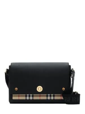 Burberry Leather Shoulder Bag With Check Detail - Black