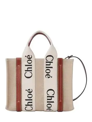 Chloé Woody Linen And Leather Tote Bag - Beige