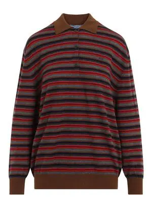 Prada Prada Long-Sleeve Cashmere Polo With Multicolour Stripes Brown