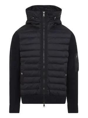 Moncler Quilted Down-filled Front Cardigan With Wool Sleeves - Black