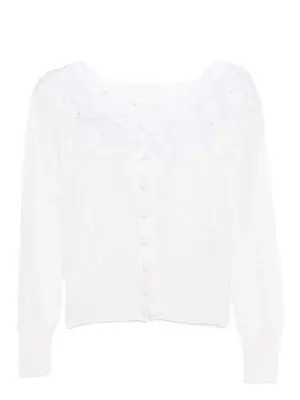 ERMANO SCERVINO White Cashmere Cardigan With Lace Detailing - Multicolor