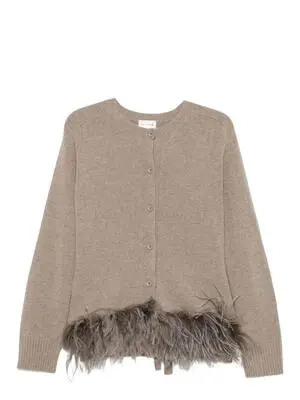 P.a.r.o.s.h Wool Cardigan With Feather Trim And Belt - Multicolor
