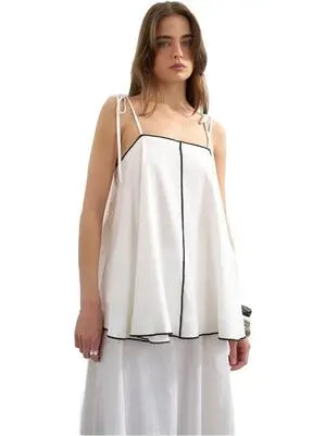 Topshop Linen Blend Camisole With Contrast Piping - White