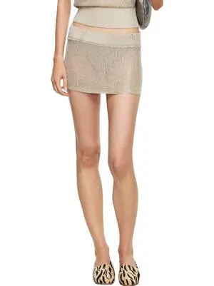 Lioness Sheer Metallic Knit Miniskirt - Gold