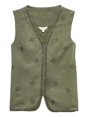 PER UNA BY M&S Embellished Sleeveless V-neck Vest - Hunter Green