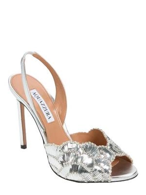 AQUAZZURA Ce Soir Slingback Sandal - Silver