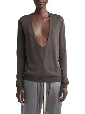 Rick Owens Plunge V-neck Wool Sweater - Dark Dust