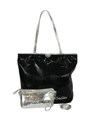Carlos Falchi Microfiber Python Tote - Black