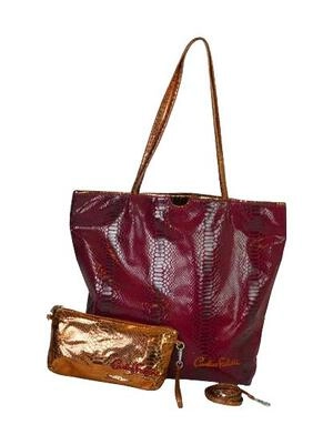 Carlos Falchi Microfiber Python Tote - Maroon