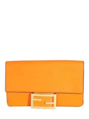 Fendi Calfskin Flat Baguette With Brown Strap - Orange
