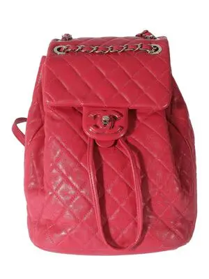 Chanel Red Quilted Calfskin Covered Cc Drawstring Backpack - Pink