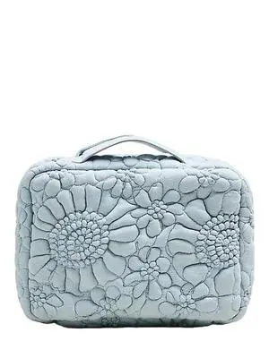 Anthropologie Quilted Floral Hanging Cosmetic Bag - Slate