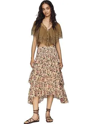 Anthropologie Tiered Midi Skirt - Yellow Pattern