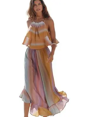 CELANDINE Ruffle Harem Pants - Purple Pattern