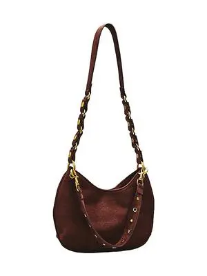 Anthropologie Faux Suede Circular Shoulder Bag - Chocolate
