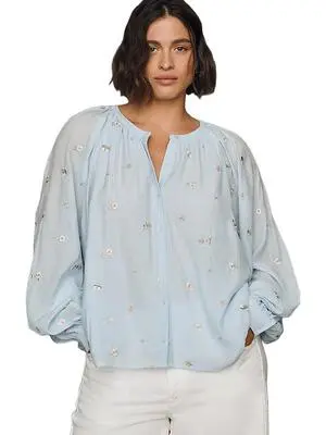 English Factory Embroidered Billowy Top - Light Blue