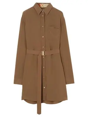 Burberry Silk Crepe De Chine Mini Shirt Dress With Charm Print Belt - Brown