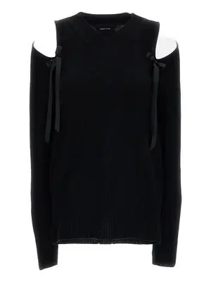 Simone Rocha Cashmere V-neck Sweater With Bow Detail - Black
