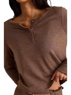 Free People Dream State Henley Top - Brown Heather