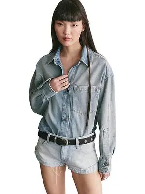 Free People We The Free Rally Cocoon Button Down Denim Top - Ubi