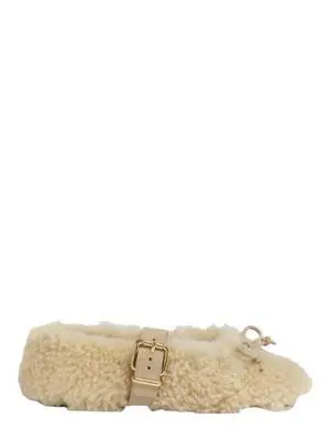 Marni Shearling Ballerina With Buckle Detail - Soft Beige