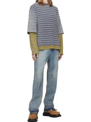 We11Done Contrast Striped Layered T-shirt - Grey