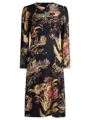 Etro Crepe Midi Dress With Floral And Animal Motif - Multicolor