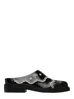 Simone Rocha Embroidered Leather Mules - Black