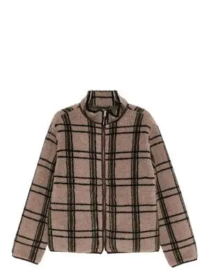 RANRA Checkered Fleece High Neck Zip-up Jacket - Olive Green