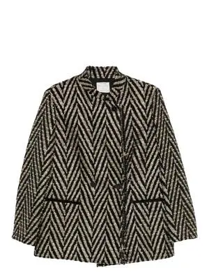 FORTE_FORTE Herringbone Knit Jacket With Fringe Detail - Color: