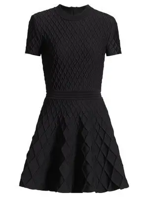 Balmain Flared Knit Dress With Quilted Effect - Black