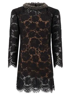 SELF-PORTRAIT Jewel Collar Lace Mini Dress - Black