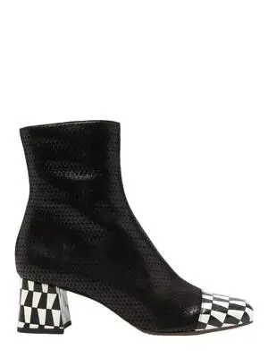 Chie Mihara Square-toe Ankle Boots With Checkerboard Print - Black