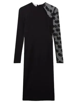Stella McCartney Polka Dot Mesh Panel Midi Dress - Black/white