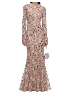 SELF-PORTRAIT Floral Sequin Maxi Dress - Pink