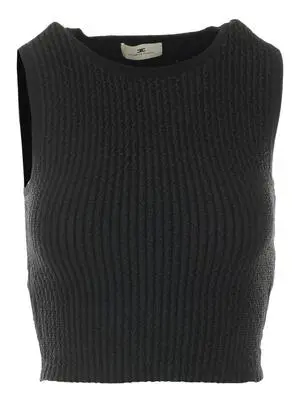 Elisabetta Franchi Sleeveless Ribbed Knit Top - Black