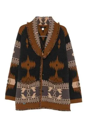 Alanui Jacquard Knit Fringed Cardigan - Grey