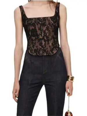 SELF-PORTRAIT Lace Corset Top - Black