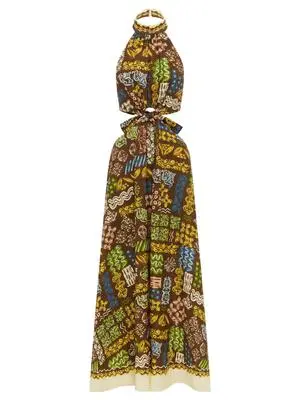 ALEMAIS Halterneck Printed Maxi Dress - Brown