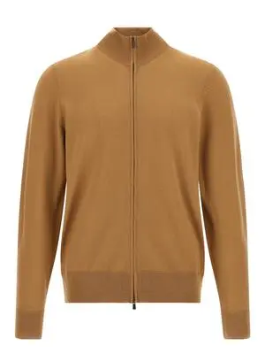 Hugo Boss High Neck Zip-up Knit Top - Brown
