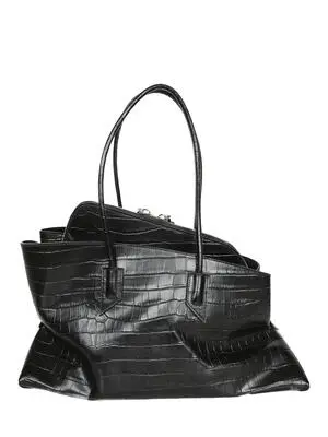 Attico Zippered Handbag With Crocodile Effect - Black