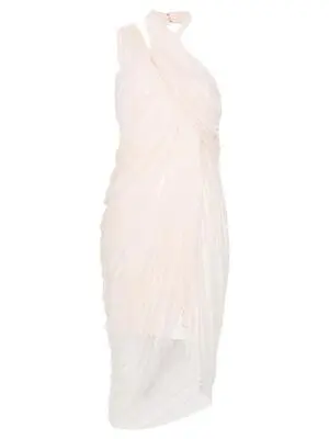 Balmain Draped Asymmetric Hem Mini Dress - Beige