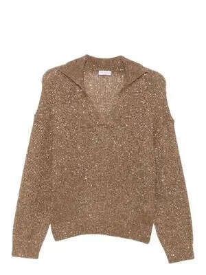 Brunello Cucinelli Long Sleeve Knit Top With Polo Collar - Brown