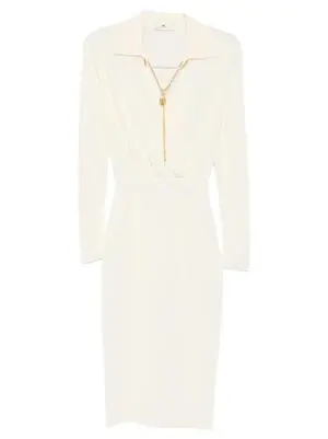 ELISABETTA FRANCHI Elisabetta Franchi Long-Sleeve Midi Dress With Gold-Tone Padlock Detail